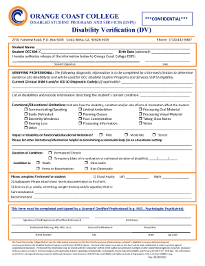 Fillable Online Disability Verification (DV). Verification Form Fax ...