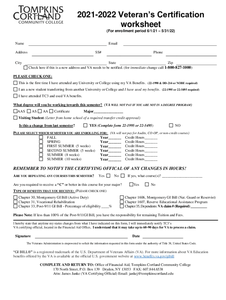 Fillable Online Veteran Certification Request Form - Central Carolina ... Fax Email Print ...