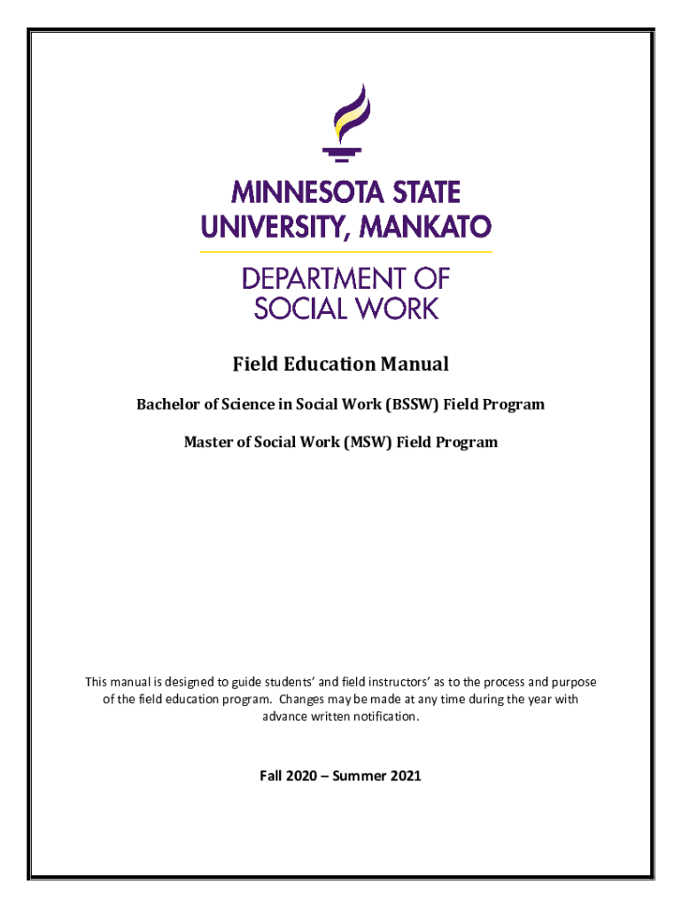 Fillable Online ahn mnsu School of Social Work Field Instruction Manual ...