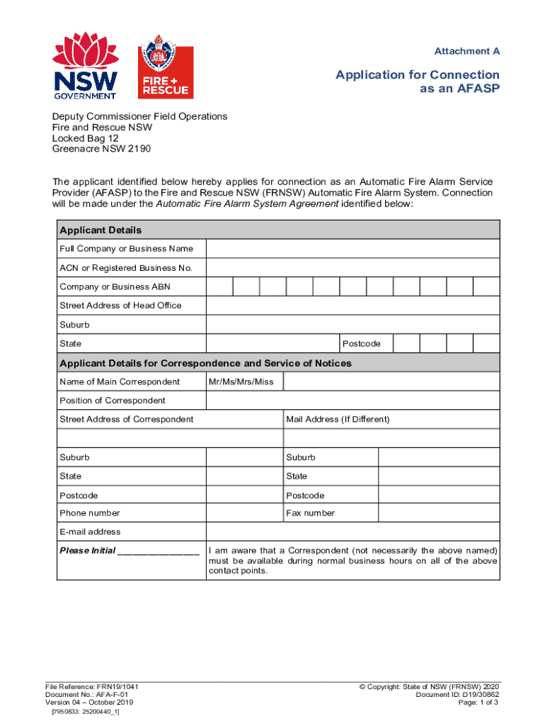 Fillable Online Application for Connection as an AFASP - Fire and Rescue NSW Fax Email Print ...