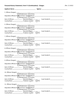Fillable Online Personal History Statement, Form F-3(LE) Expunctions ...