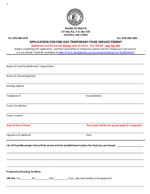 Fillable Online application for one-day temporary food service permit ...