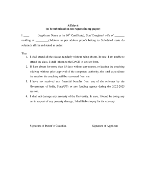 Fillable Online Affidavit (to be submitted on ten rupees Stamp paper) I ...