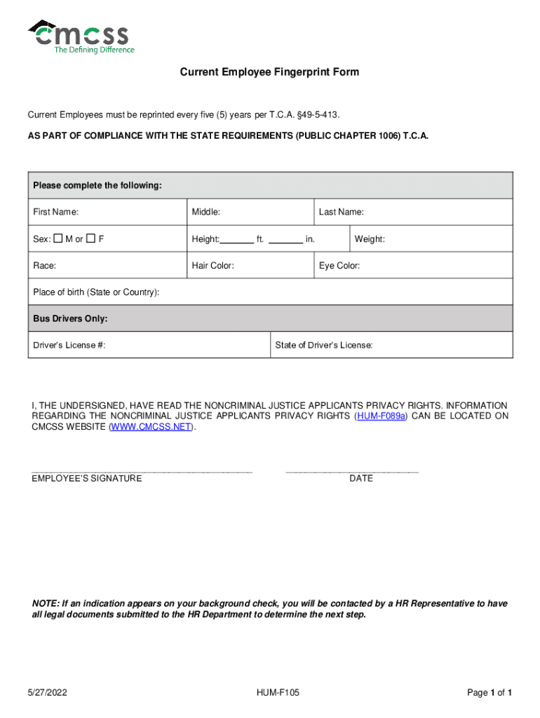 Fillable Online Current Employee Fingerprint Form Fax Email Print ...