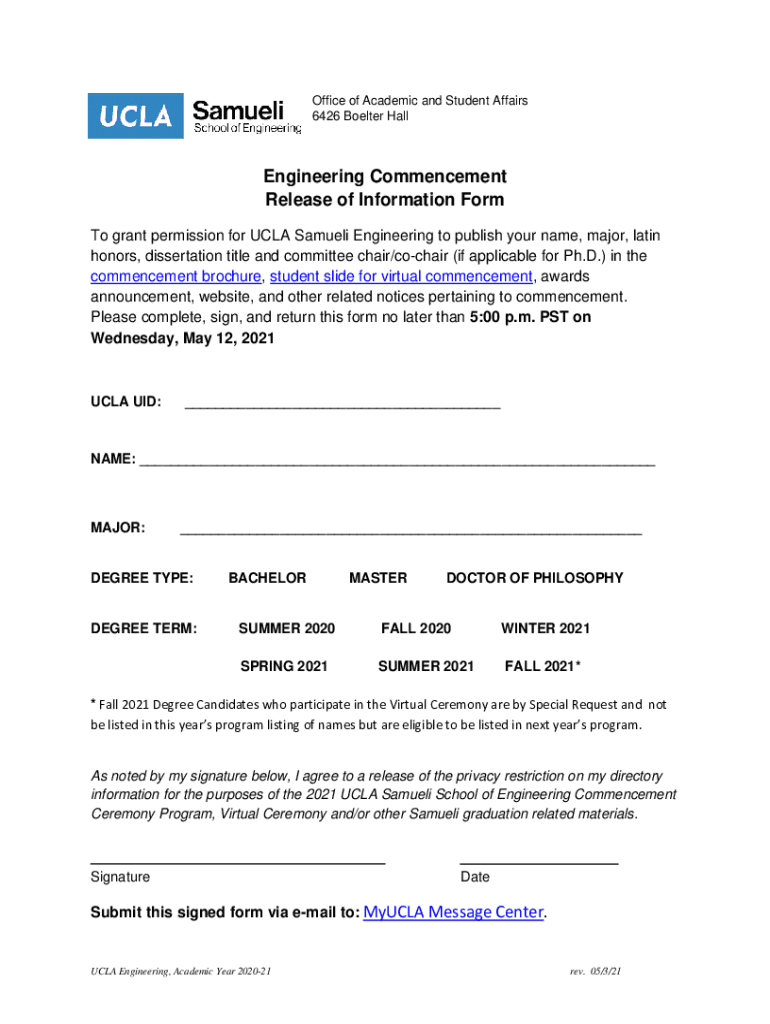 Fillable Online Engineering Commencement Release of Information Form Fax Email Print - pdfFiller