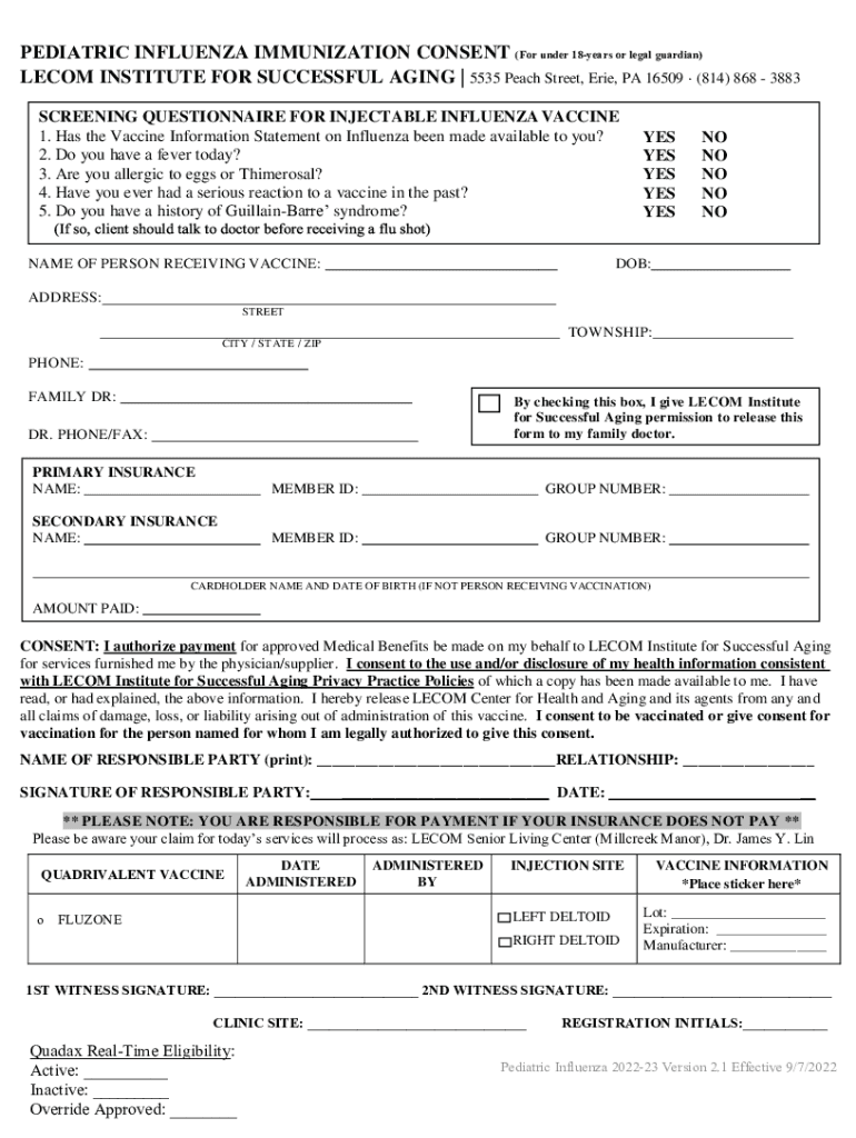 Fillable Online Pediatric and Adult Influenza Screening and ...