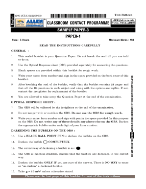 Fillable Online IIT JEE (Advanced) Sample Question Papers and Solutions ...