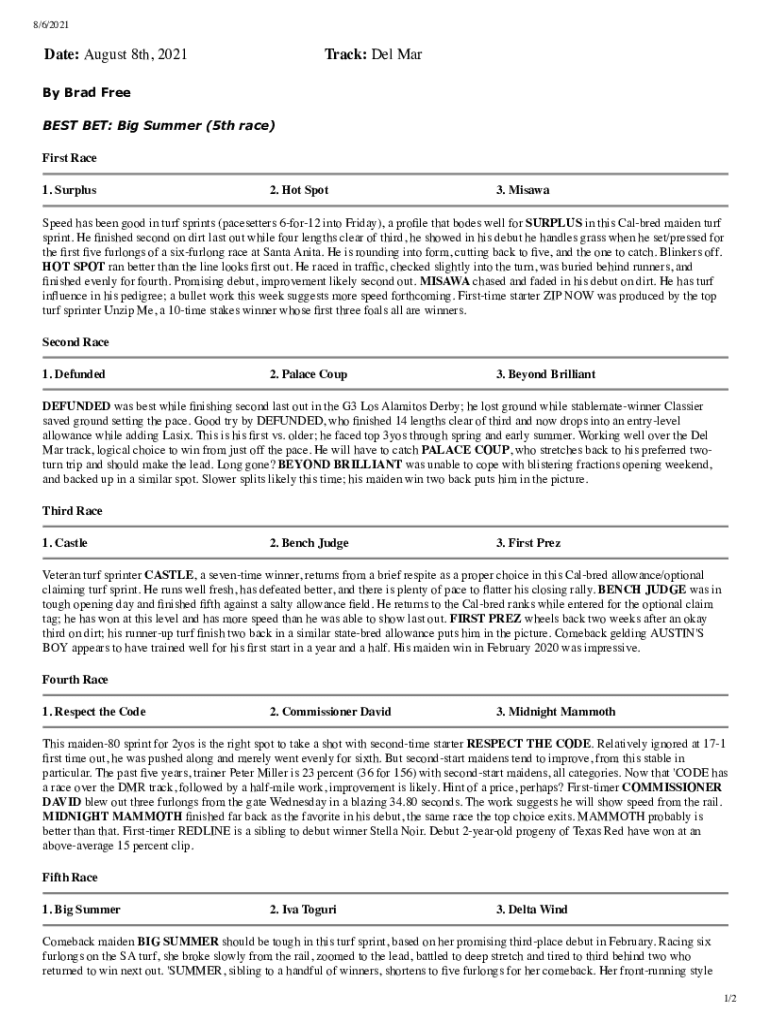 Fillable Online Track: Del Mar Fax Email Print - pdfFiller