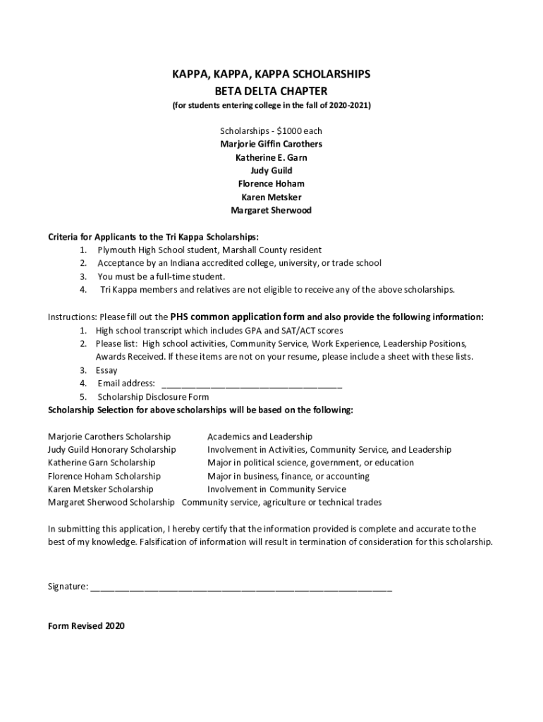 Fillable Online Tri Kappa Scholarship Form Fax Email Print - pdfFiller