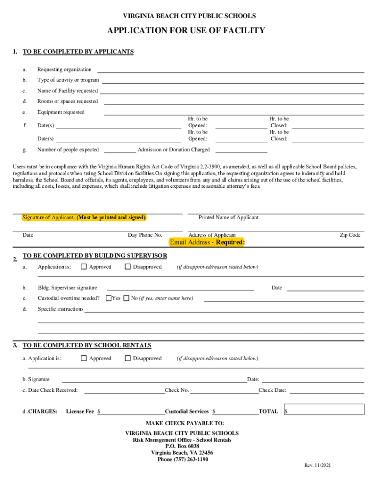 Fillable Online Application for Use of School Facility - SharpSchool Fax Email Print - pdfFiller