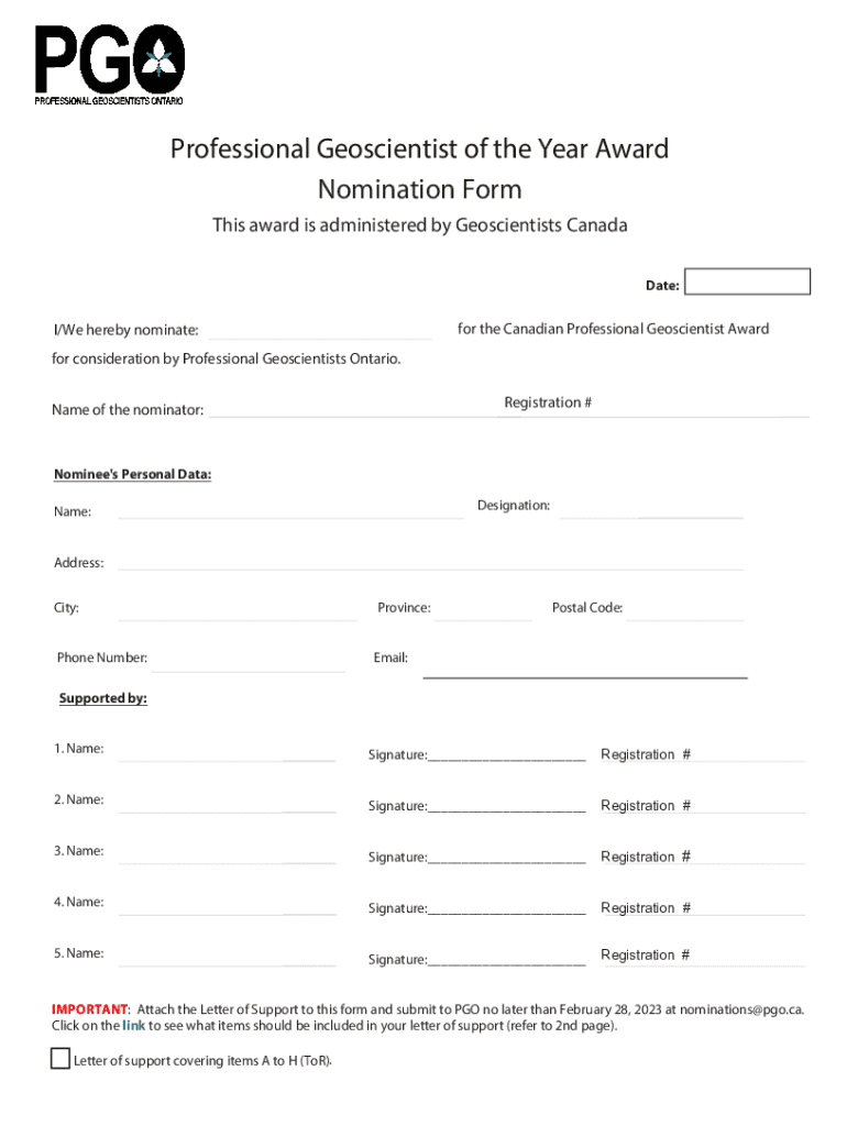Fillable Online Nomination Form - Conference Registration - PGO Fax ...