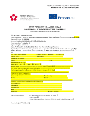 Fillable Online Template Grant Agreementstudies and ... - Erasmus+ Fax ...