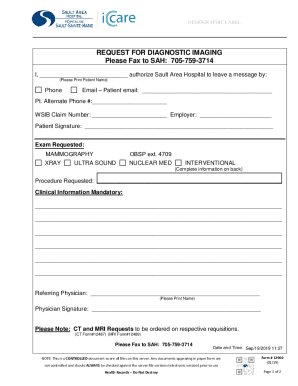 Fillable Online REQUEST FOR DIAGNOSTIC IMAGING Please Fax to SAH Fax ...