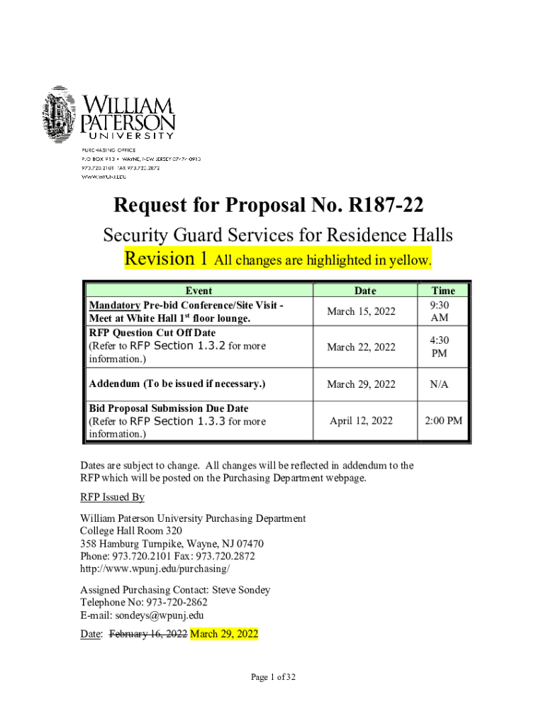 Fillable Online Request for Proposals Security Guard Services Fax Email ...