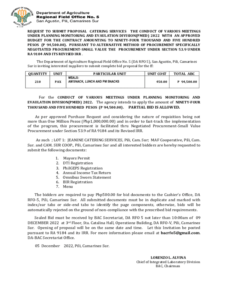 Fillable Online bicol da gov ITB-48-22 REQUEST TO SUBMIT QUOTATION OR ...