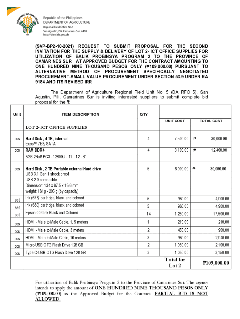 Fillable Online bicol da gov Letter of Invitation - Request for Proposals Fax Email Print ...