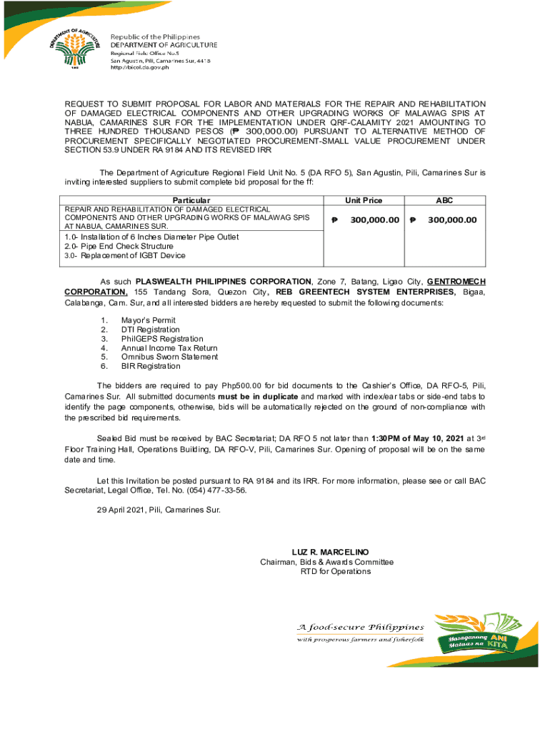 Fillable Online bicol da gov DA Regional Field Office 5 - DA Bicol ...