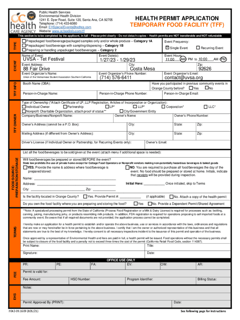 Fillable Online Public Health Inspection - Food Safety - Temporary Food ...