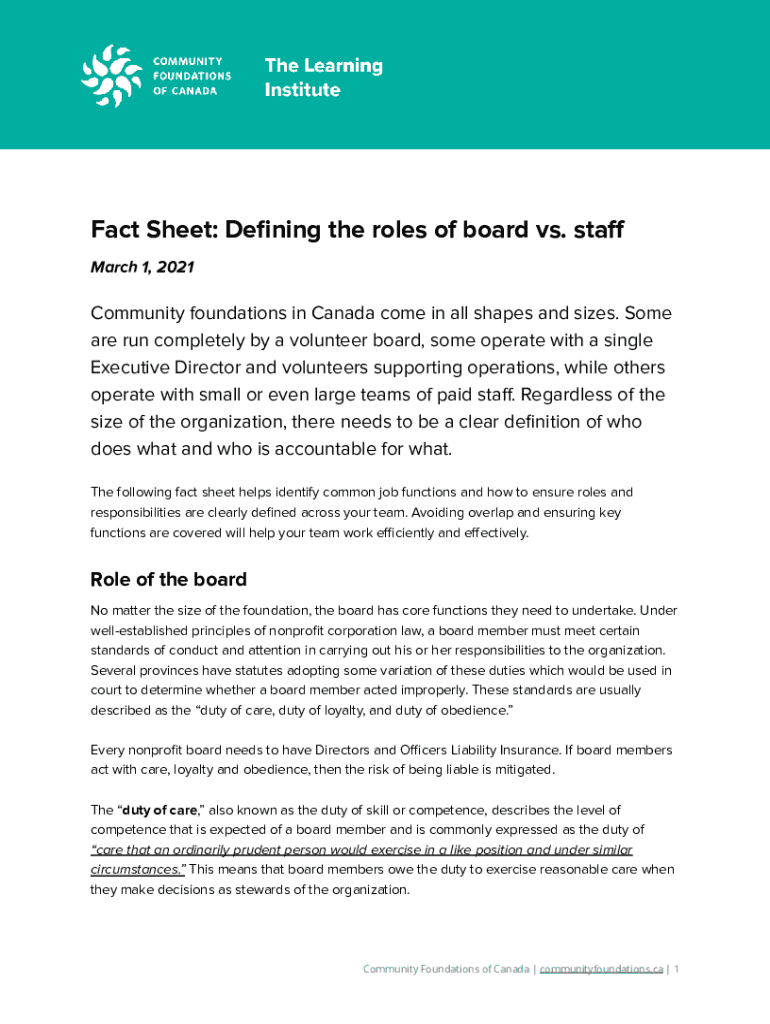 Fillable Online Tracey Review - Defining the roles of board vs. staff ...