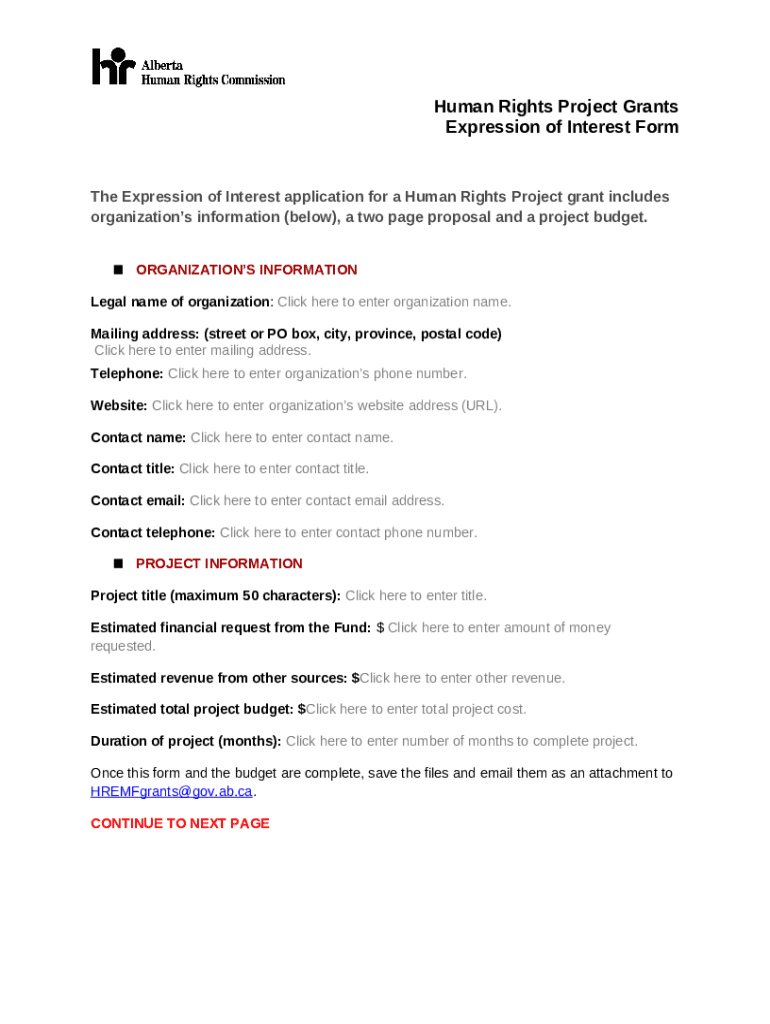 Human Rights Project Grants Expression of Interest Doc Template | pdfFiller