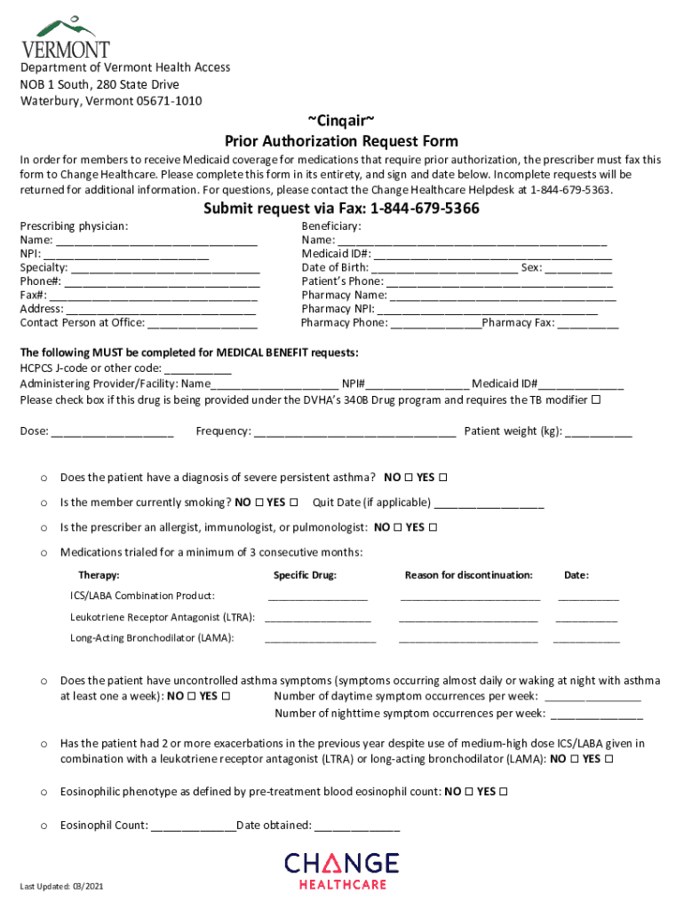 Fillable Online dvha vermont Prior Authorization Request Form Fax Email Print - pdfFiller