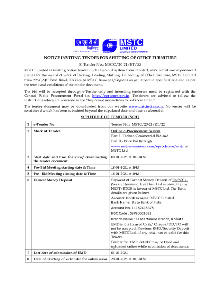 Fillable Online E-tender For Providing Security Guards (Preferably Ex ...