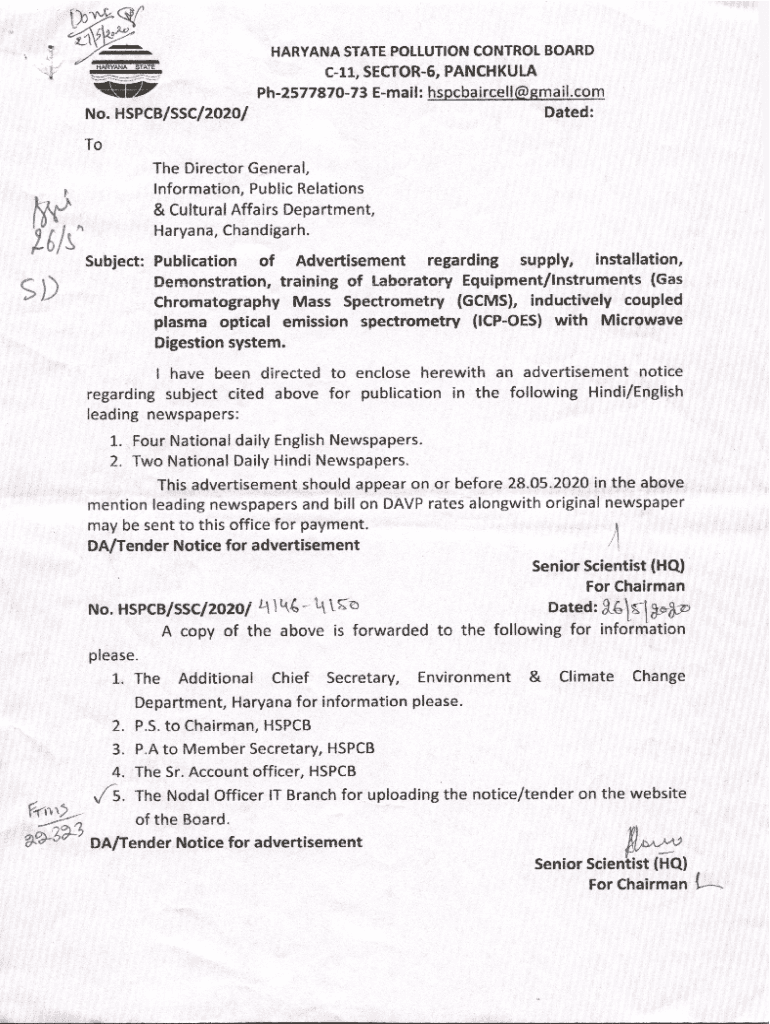 Fillable Online hspcb gov Tender Notice - Haryana State Pollution ...