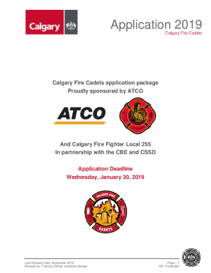Fillable Online Fire Cadet Program 2019 Application Form - City of ...