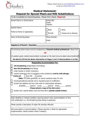 Fillable Online Medical Statement to Request Special ... - Pinnacle ...