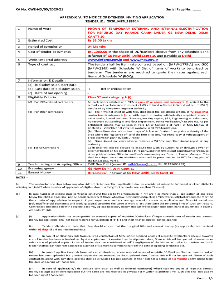 Fillable Online Part I / Techno- commercial bid E-Tender for Electrical ...