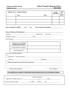 Fillable Online School Transfer Request Form - Kalamazoo Public Schools ...