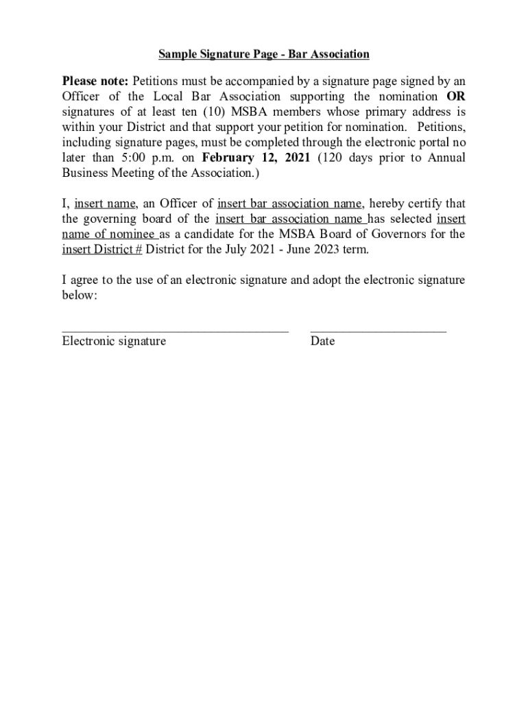 Fillable Online Sample Signature Page - Bar Association Fax Email Print ...
