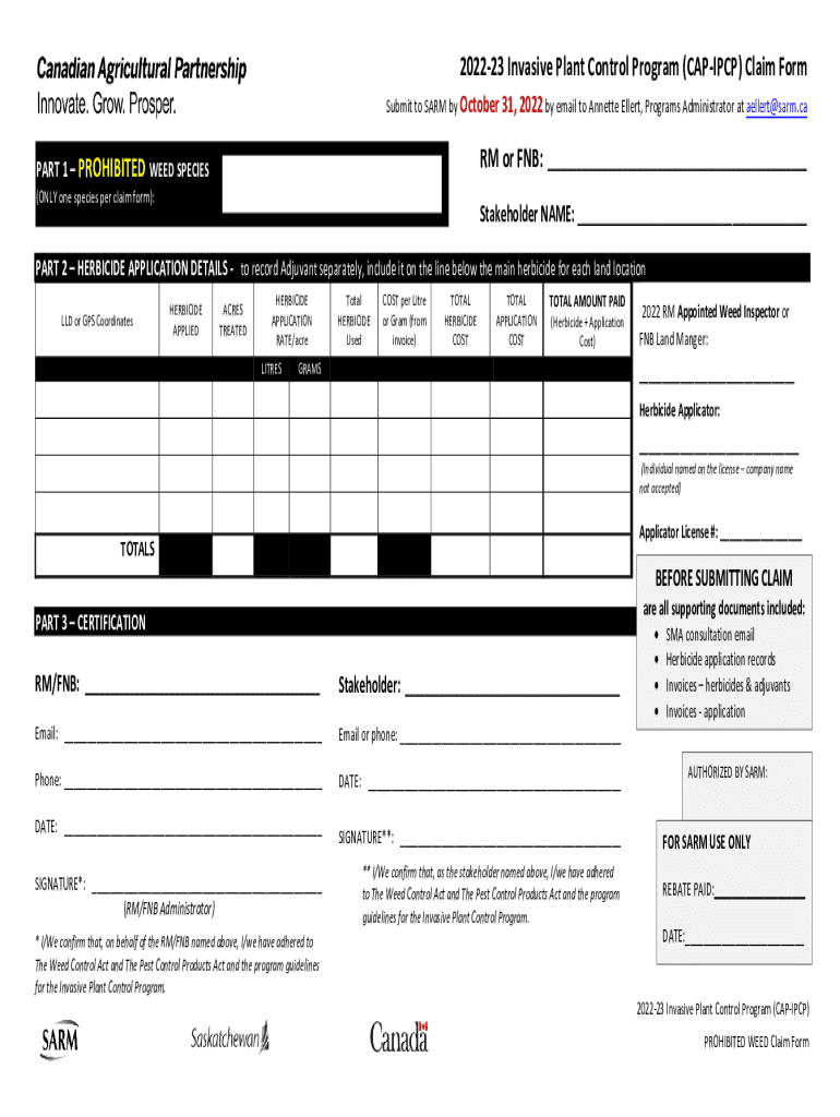 Fillable Online 2022-23 Invasive Plant Control Program (CAP-IPCP) Claim ... Fax Email Print ...