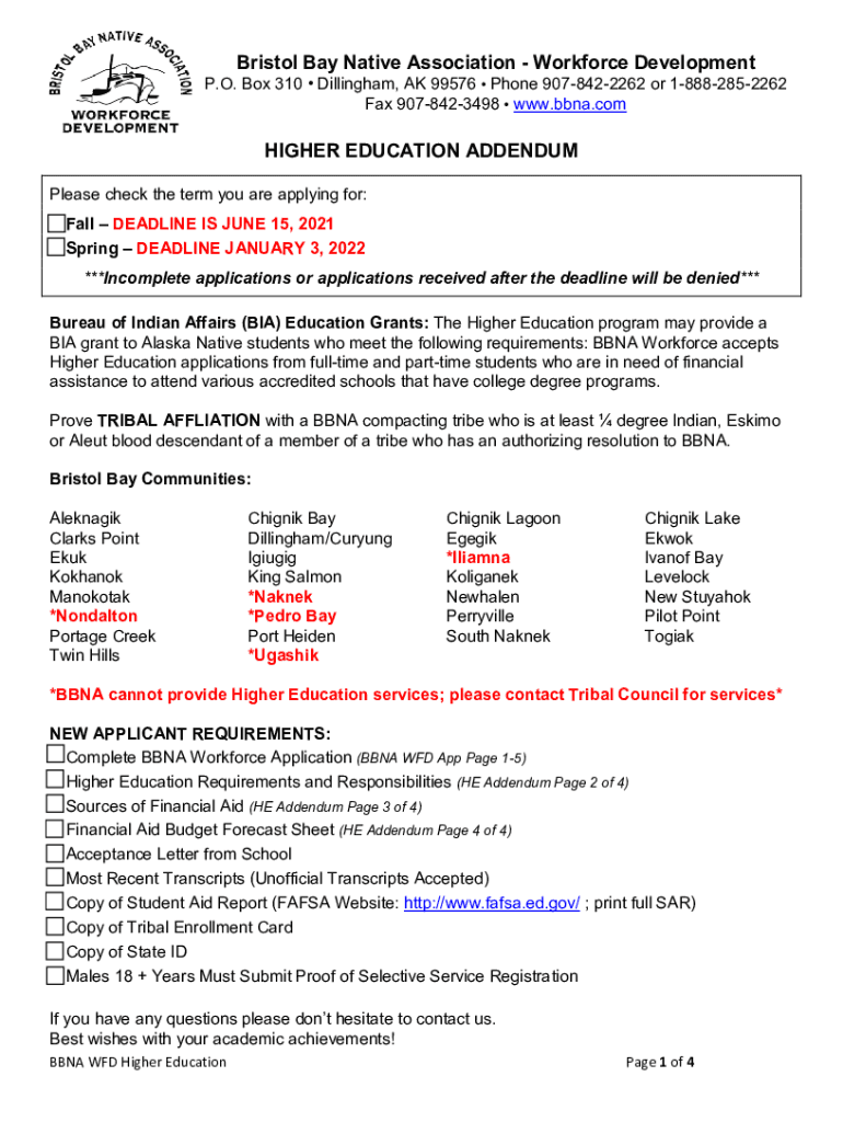 Fillable Online Workforce Development HIGHER EDUCATION ADDENDUM Fax ...