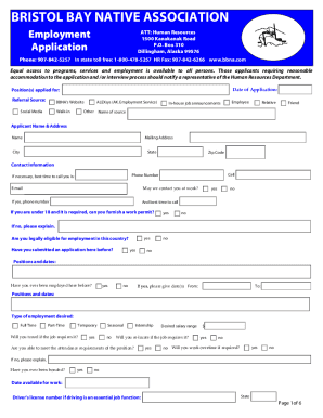 Fillable Online BRISTOL BAY NATIVE ASSOCIATION - Employment Application ...