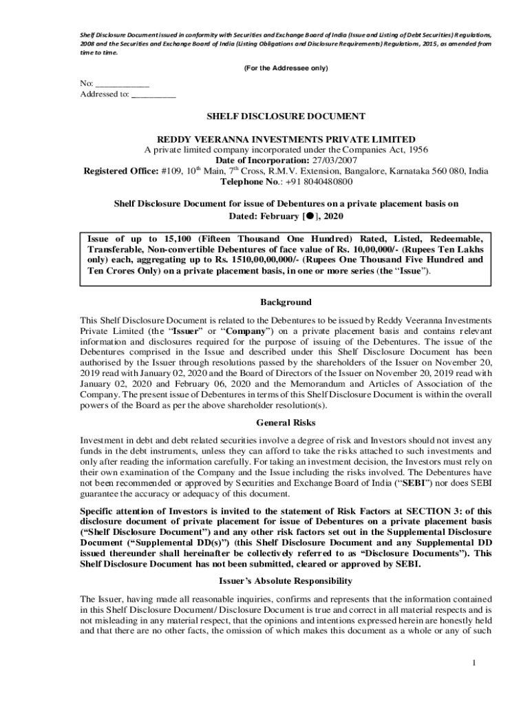 Fillable Online Shelf Disclosure Document Disclosure as per Schedule I ...