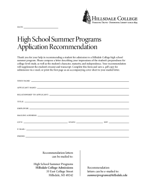 Fillable Online High School Summer Programs Application Recommendation Fax Email Print - pdfFiller