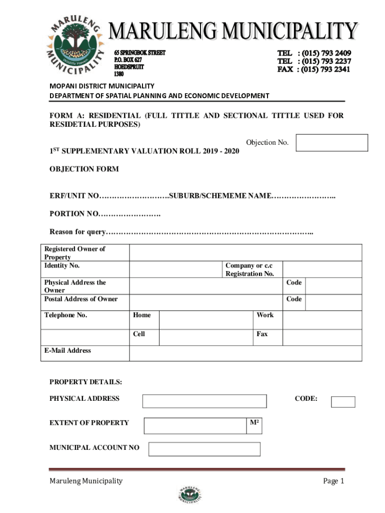 Fillable Online FORM A: RESIDENTIALKnysna Municipality Fax Email Print ...