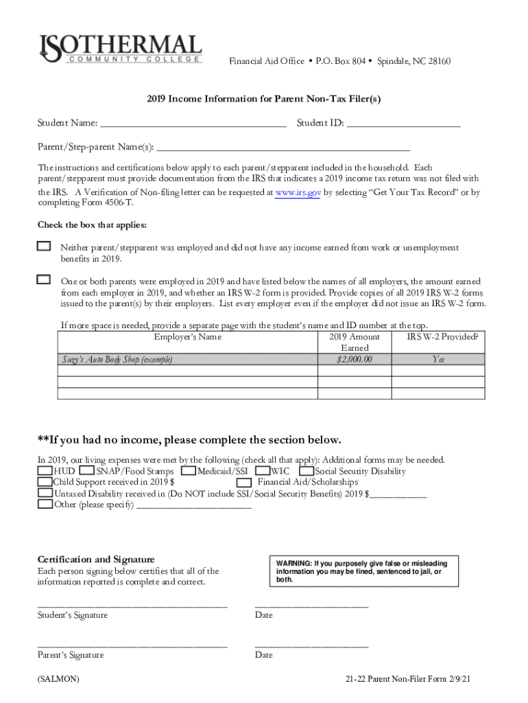Fillable Online 21-22 Parent Non-filer Form Fax Email Print - pdfFiller