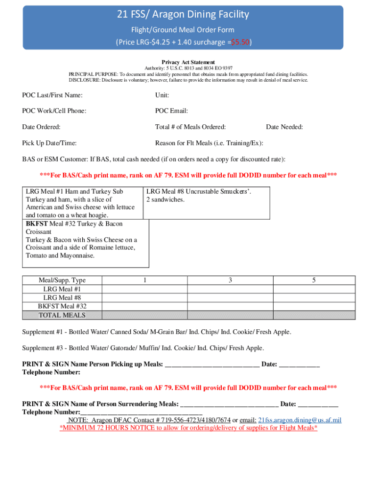 Fillable Online 21 FSS/ Aragon Dining Facility Fax Email Print - pdfFiller
