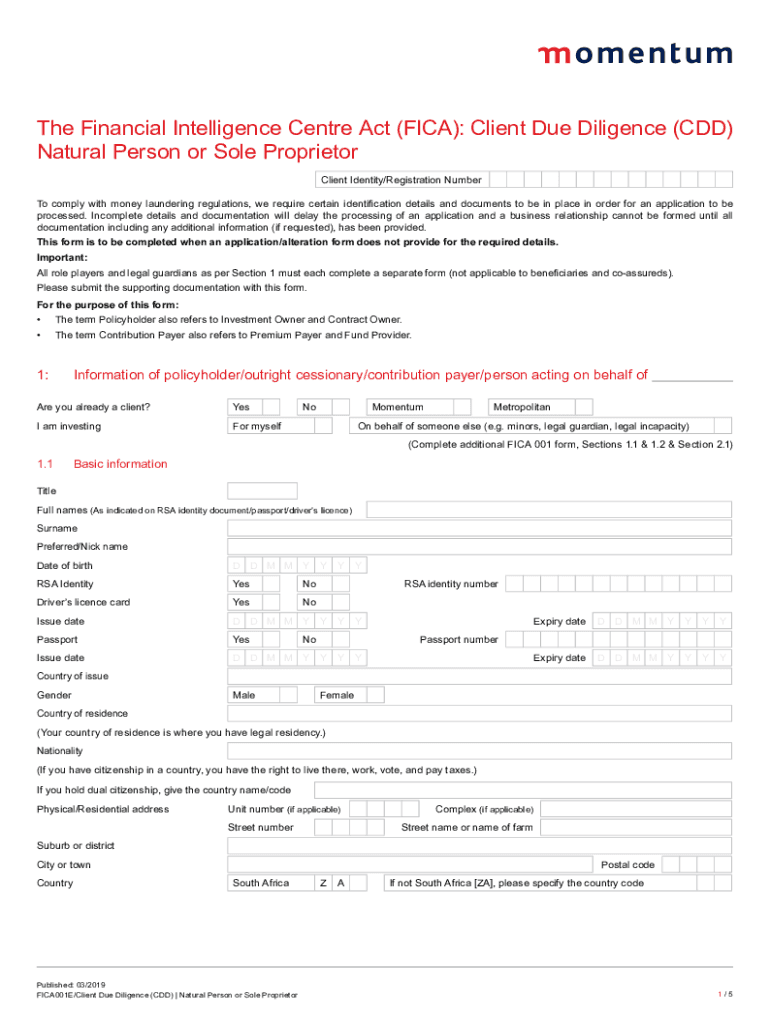 Fillable Online Client Due Diligence (CDD) Natural Person or Sole ...
