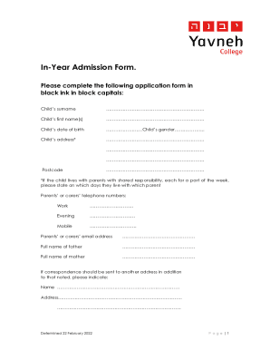 Fillable Online In-Year Admissions - Useful information and application ...