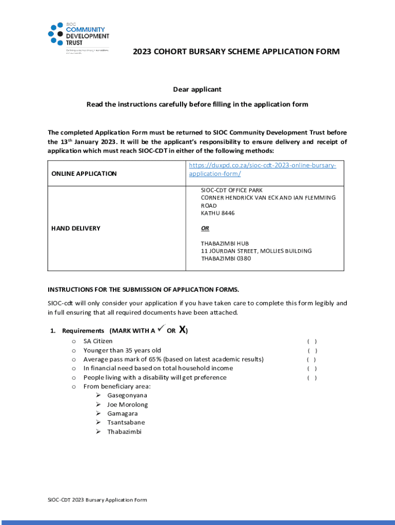 Fillable Online 2023 COHORT BURSARY SCHEME APPLICATION FORM Fax Email Print - pdfFiller