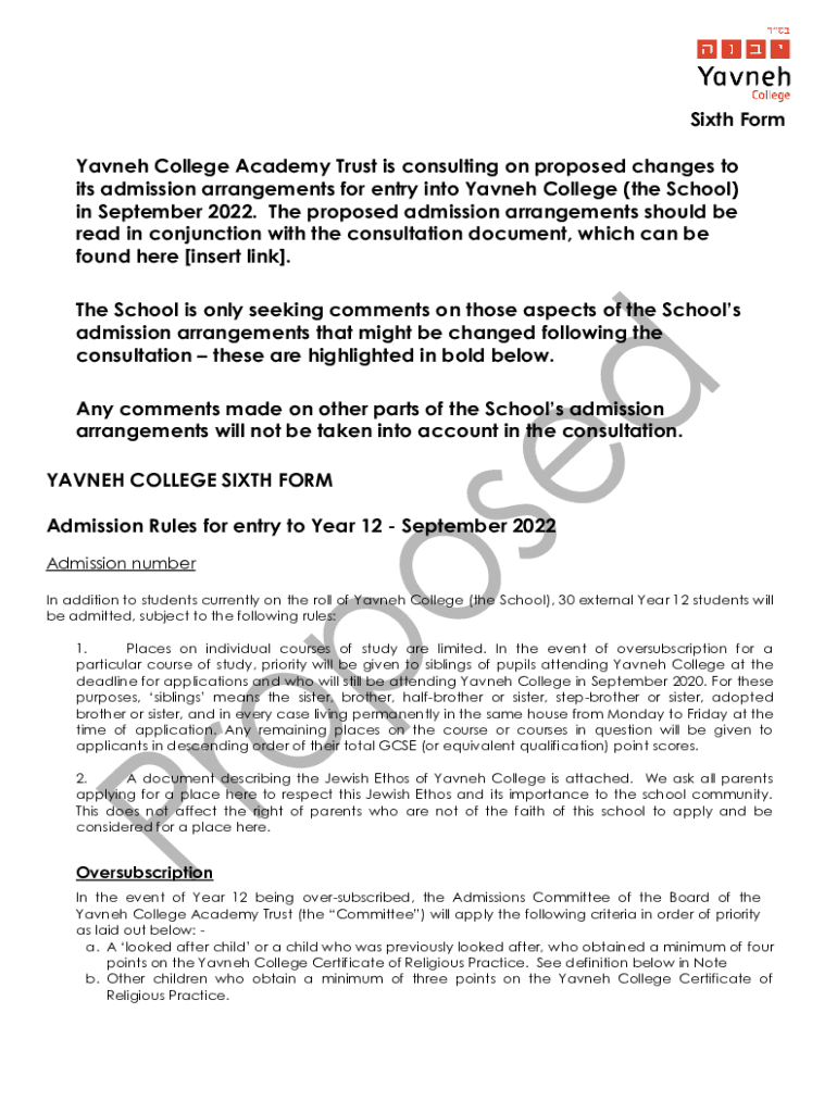 Fillable Online Sixth Form - Yavneh Primary School Fax Email Print ...