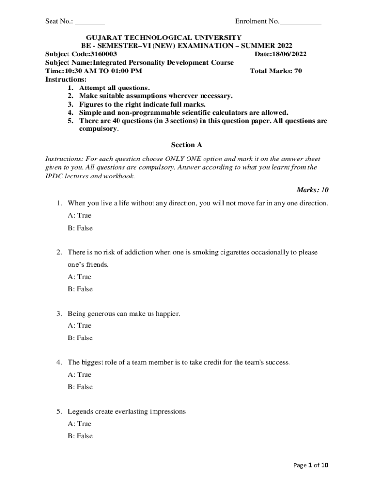Fillable Online Seat No.:Enrolment No. GUJARAT ... Fax Email Print ...