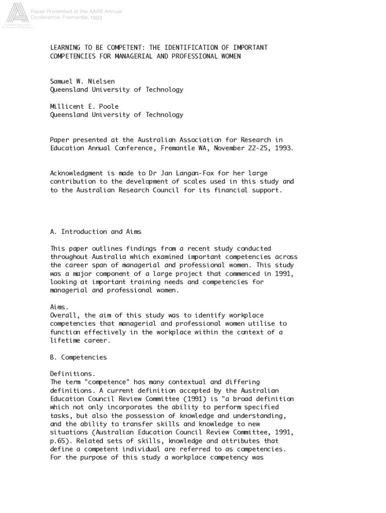 Fillable Online THE IDENTIFICATION OF IMPORTANT COMPETENCIES FOR ... Fax Email Print - pdfFiller