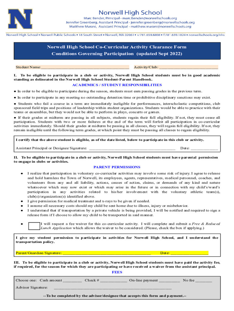 Fillable Online Activities and Clubs / Co-Curricular Activity Clearance ...