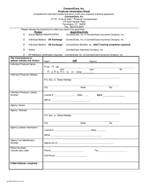 Fillable Online Producer Information Sheet CT. Producer Information ...