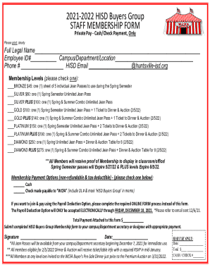 Fillable Online 2021-2022 HISD Buyers Group STAFF MEMBERSHIP FORM Fax ...