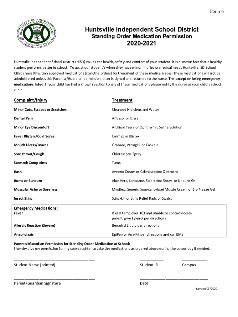 Fillable Online District Letter for Standing Order Medication ...